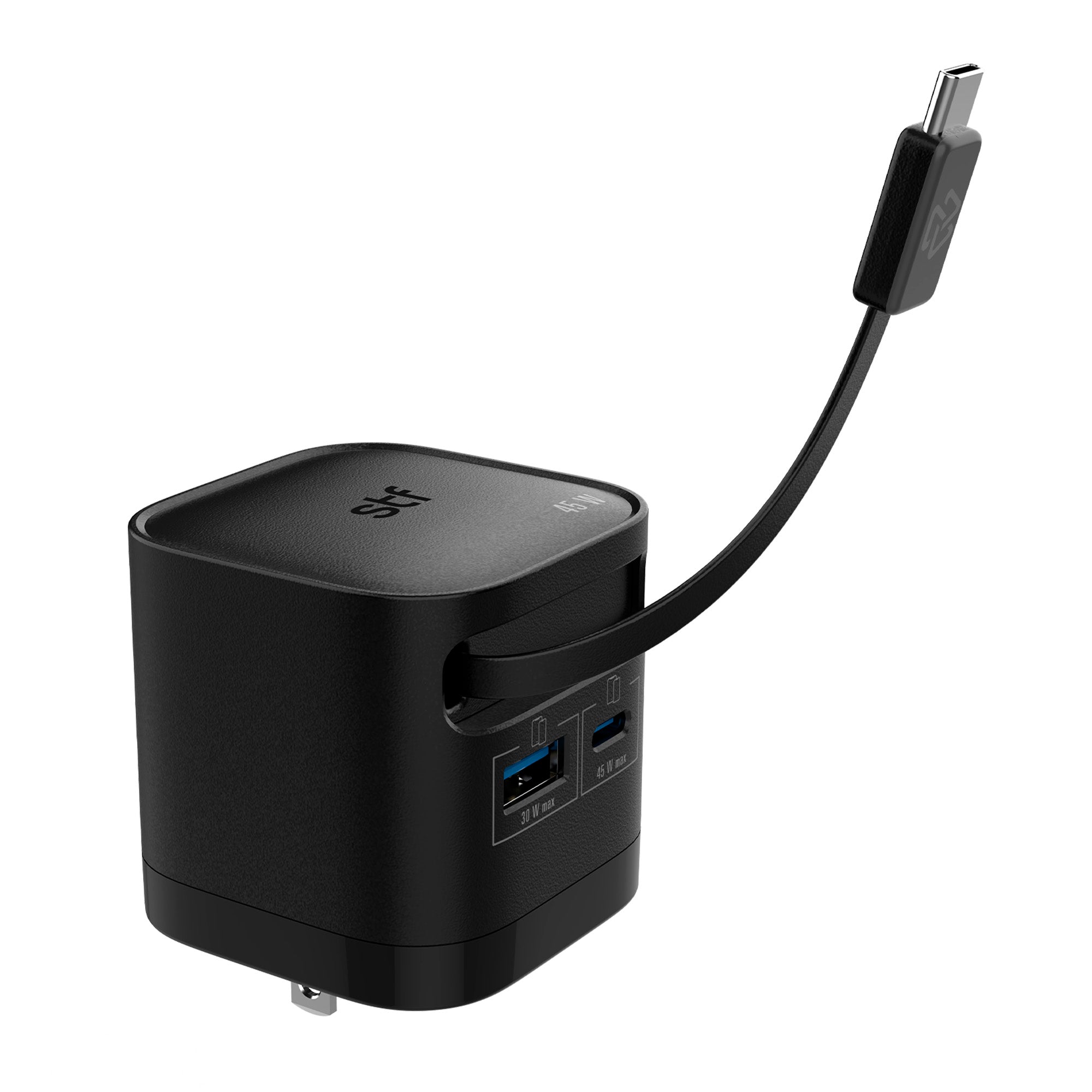 Cargador rápido STF Retráctil: 45W, Tecnología GaN, Cable Tipo C ...